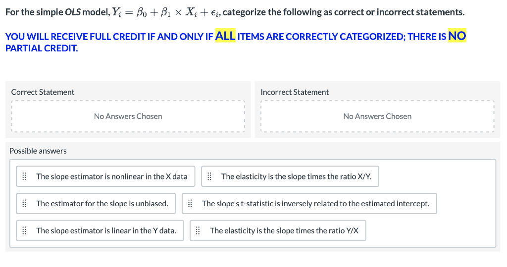 Solved For the simple OLS model, Y; = Bo + B1 Xi + €i, | Chegg.com