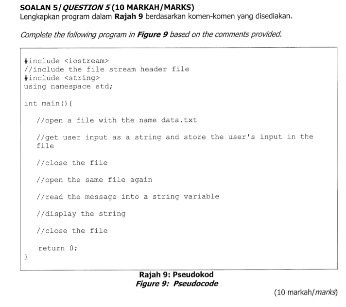 Solved SOALAN 5/ QUESTION 5(10 MARKAH/MARKS) Lengkapkan | Chegg.com