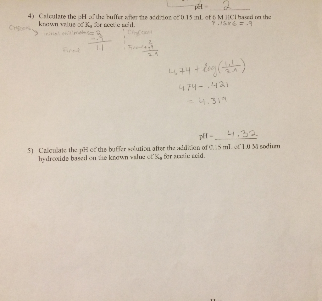 I'm supposed to calculate the ph of the buffers.the | Chegg.com