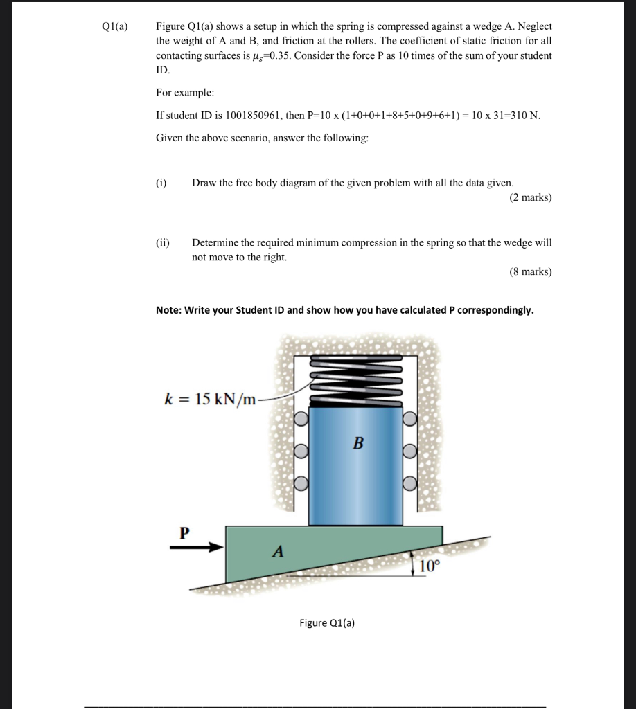 Solved Figure Q1(a) shows a setup in which the spring is | Chegg.com