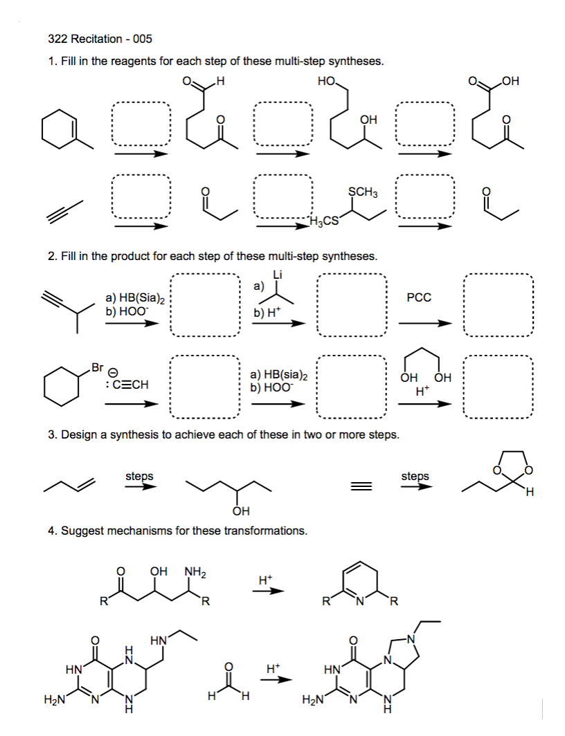 Solved 322 Recitation - 005 1. Fill in the reagents for each | Chegg.com