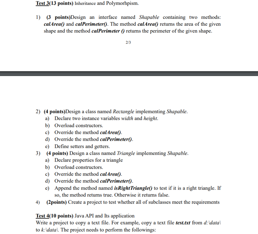 Solved Test 3(13 points) Inheritance and Polymorhpism. 1) (3 | Chegg.com