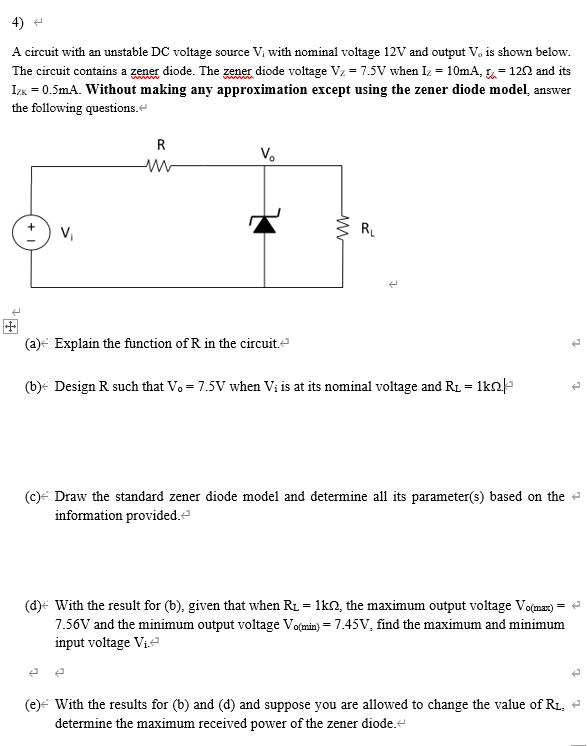 Solved A circuit with an unstable DC voltage source Vi with | Chegg.com