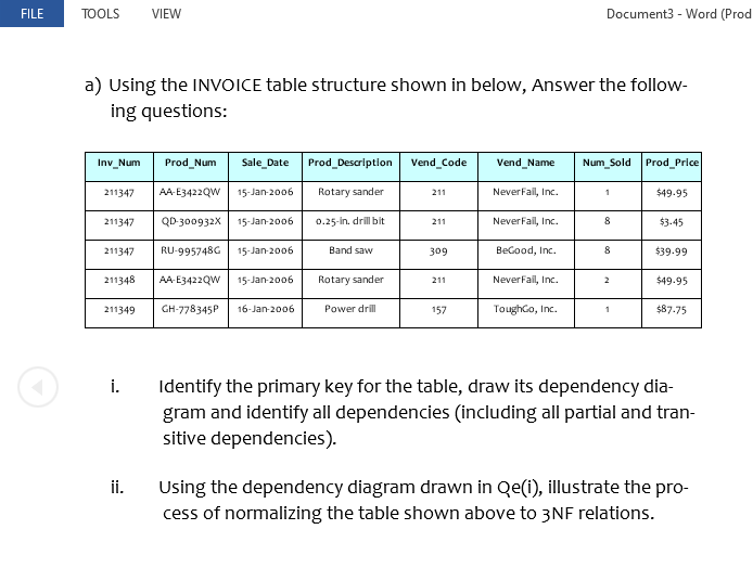 (Solved) : File Tools View Documents Word Prod Using Invoice Table ... (Solved) : File Tools View Documents Word Prod Using Invoice Table ...