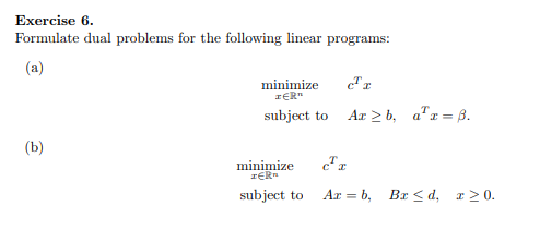 Solved Exercise 6. Formulate dual problems for the following | Chegg.com