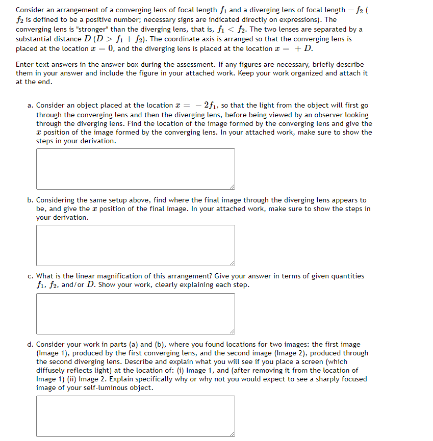 Solved Consider an arrangement of a converging lens of focal | Chegg.com