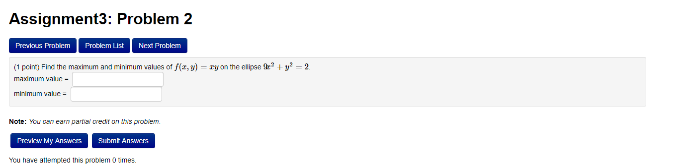 Solved Assignment3 Problem 2 Previous Problem Problem List 