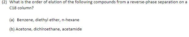 Solved (2) ﻿What is the order of elution of the following | Chegg.com