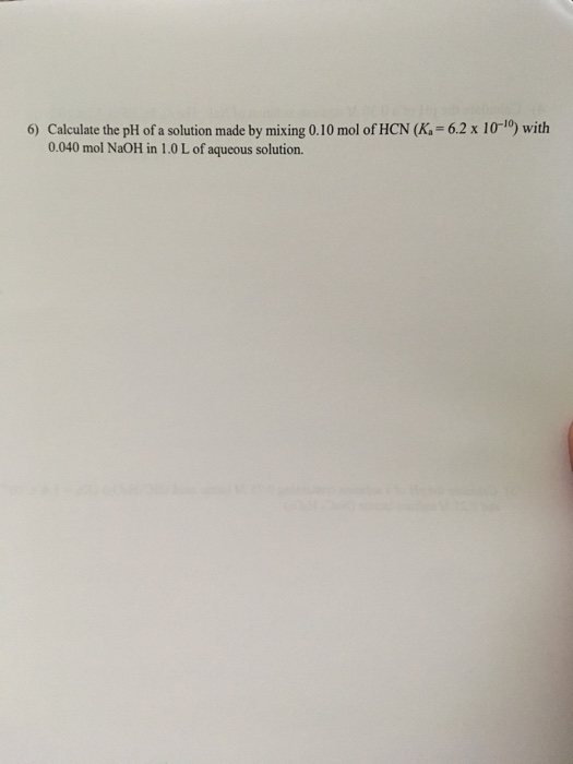 Solved 6) Calculate the pH of a solution made by mixing 0.10 | Chegg.com