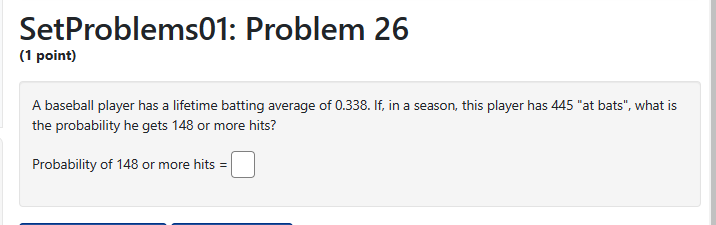 Solved SetProblems01: Problem 26 (1 point) A baseball player | Chegg.com