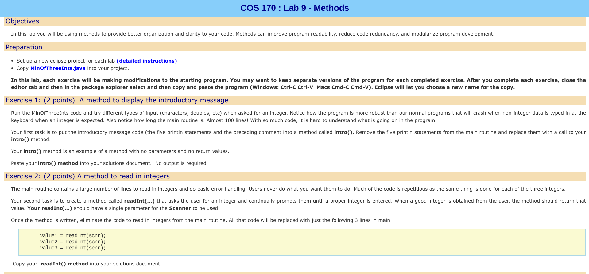 Solved Preparation - Set up a new eclipse project for each | Chegg.com