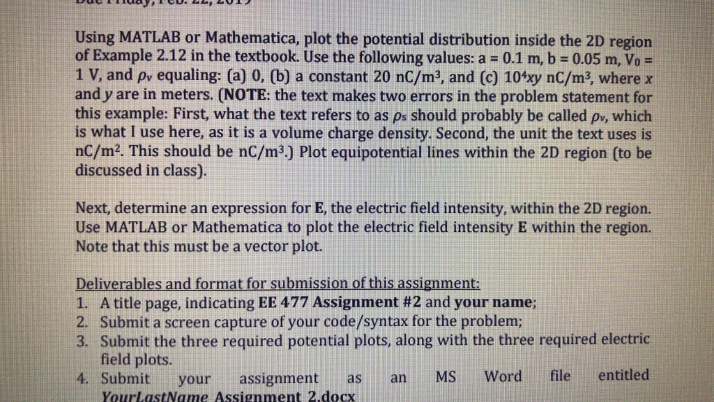 Using MATLAB or Mathematica, plot the potential | Chegg.com