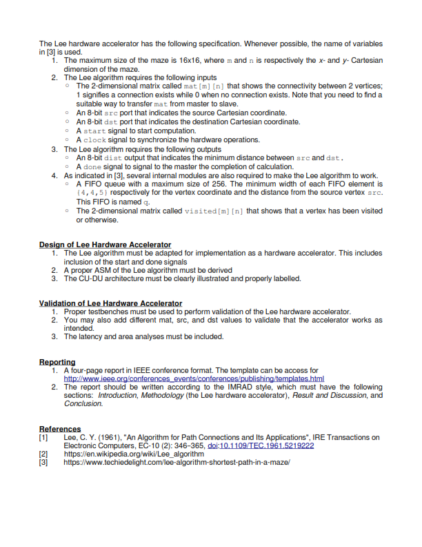 A Hardware Architecture of Lee Algorithm for Finding | Chegg.com