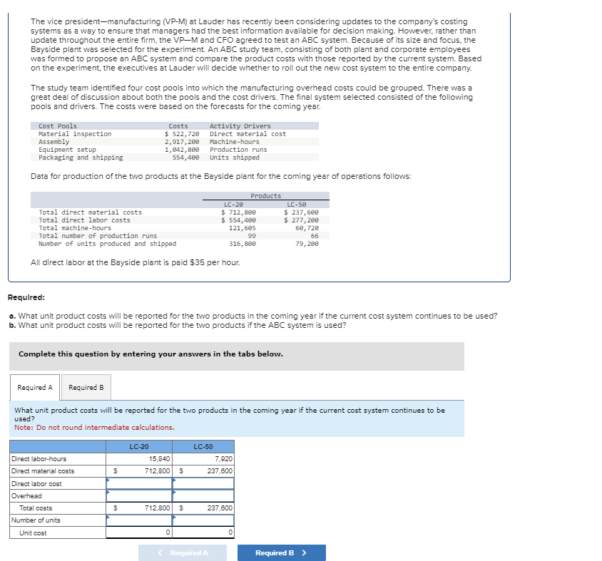 Solved Provide: Direct labor cost for LC-20 & LC-50Overhead | Chegg.com