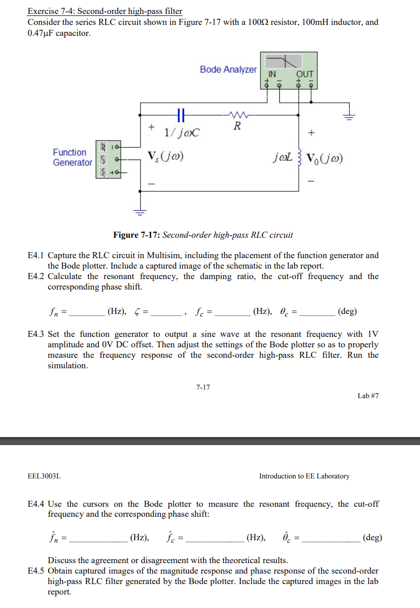Solved Exercise 7-4: Second-order high-pass filterConsider | Chegg.com