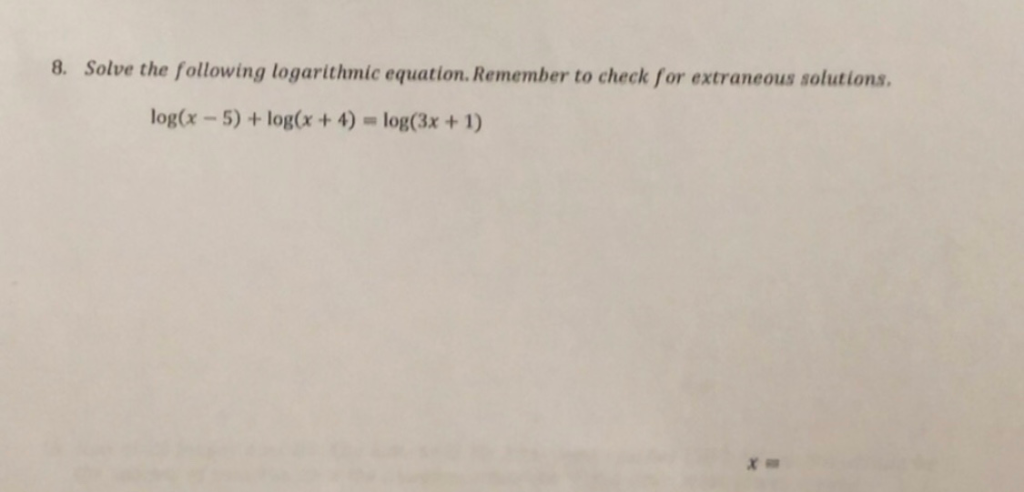 Solved Solve the following logarithmic equation. remember | Chegg.com