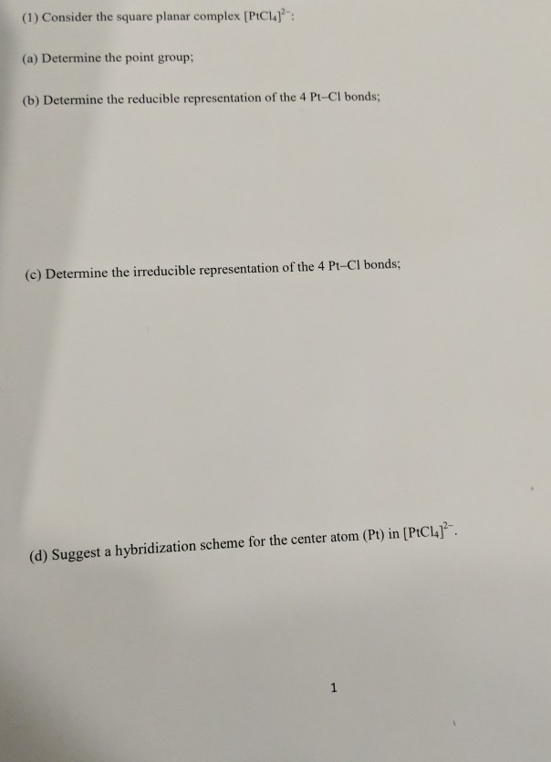 Solved (1) Consider the square planar complex (PC): (a) | Chegg.com