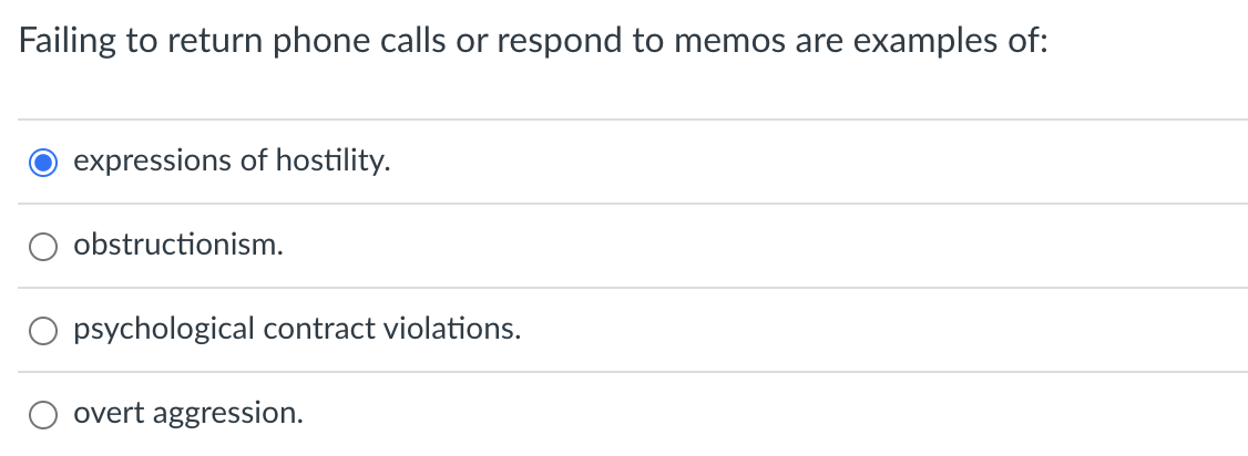 Solved Failing to return phone calls or respond to memos are | Chegg.com