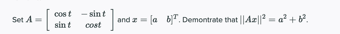 Solved Set A cost sint — sint cost and x = [a b]7. | Chegg.com