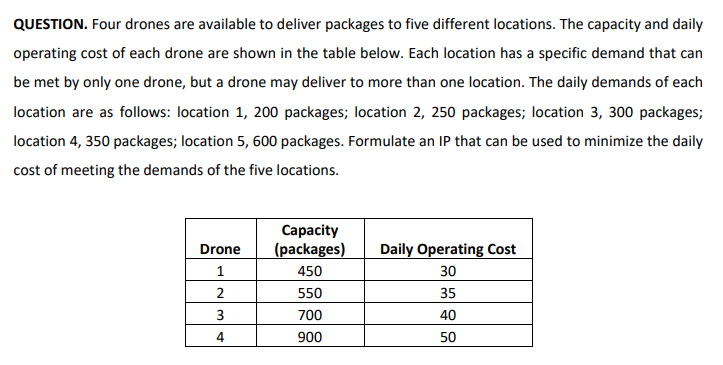 Solved QUESTION. Four drones are available to deliver | Chegg.com