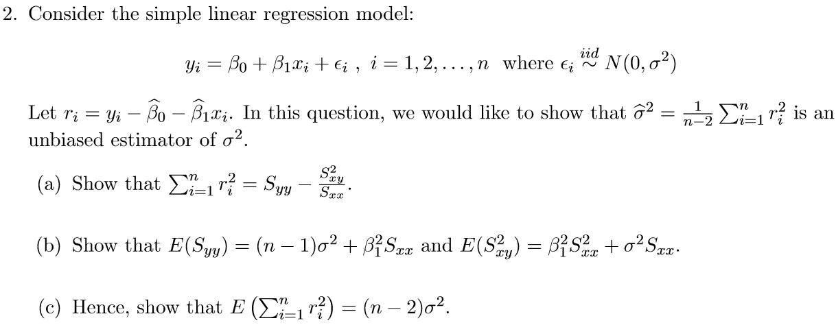 Solved 2. Consider the simple linear regression model: iid | Chegg.com