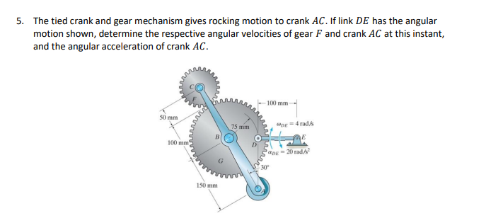 Solved 5. The tied crank and gear mechanism gives rocking | Chegg.com