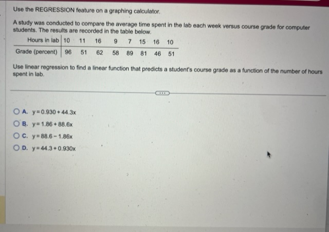 Solved Use the REGRESSION feature on a graphing calculator. | Chegg.com