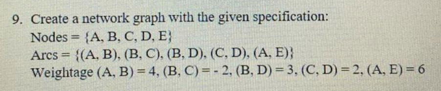Solved 9. Create a network graph with the given | Chegg.com