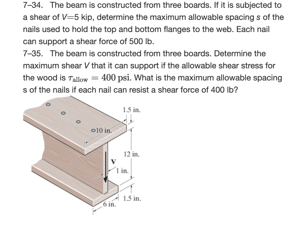 Solved 7–34. The beam is constructed from three boards. If | Chegg.com
