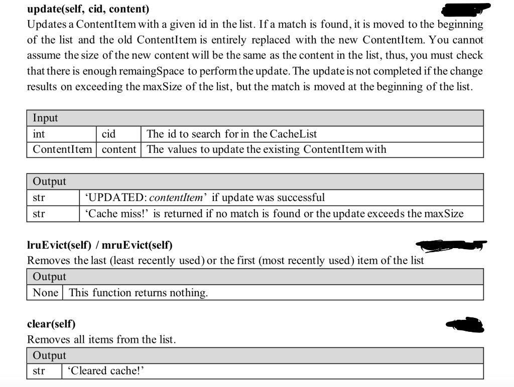 Solved Section 3: The CacheList class The CacheList class | Chegg.com