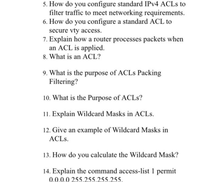 Solved How do you configure standard IPv4 ACLs to filter | Chegg.com