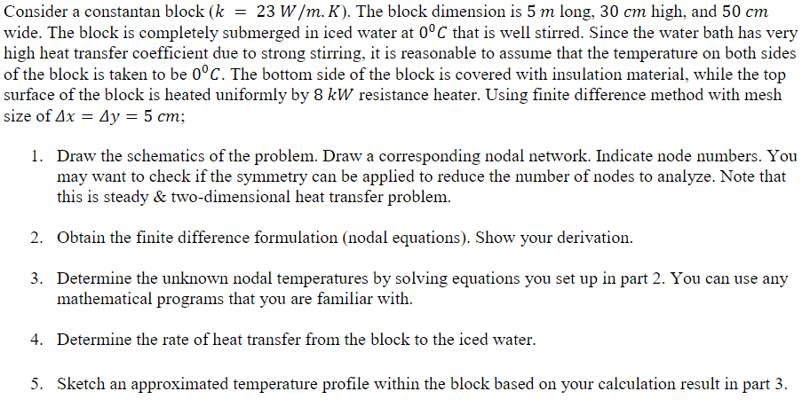 Solved Consider a constantan block (k = 23 W/m*K). The block | Chegg.com