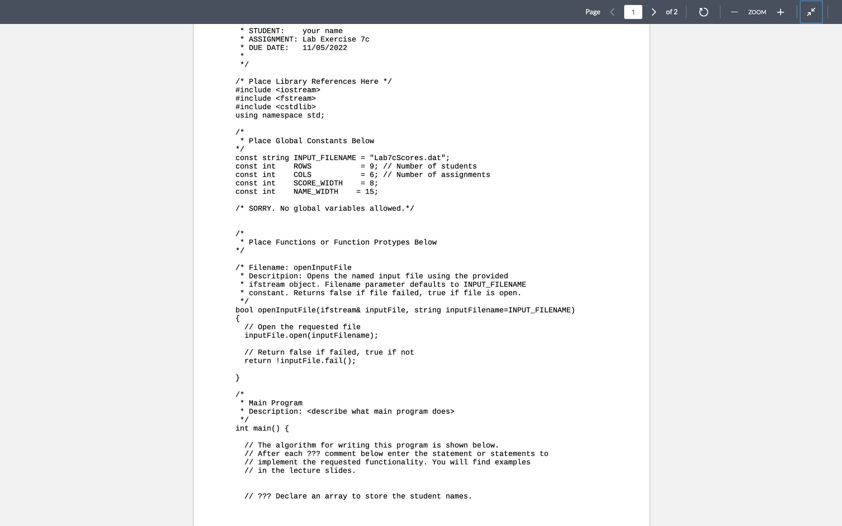 Solved Demonstrate use of a matrix, reading data from a file | Chegg.com