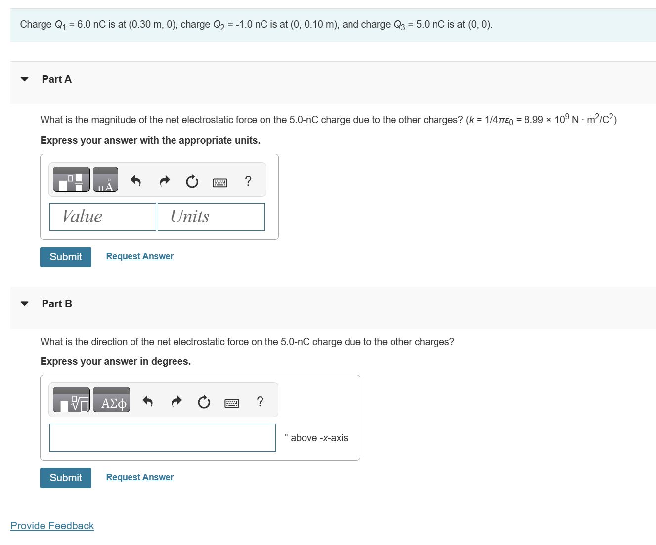 Solved Charge Q1=6.0nC ﻿is at (0.30m,0), ﻿charge Q2=-1.0nC | Chegg.com