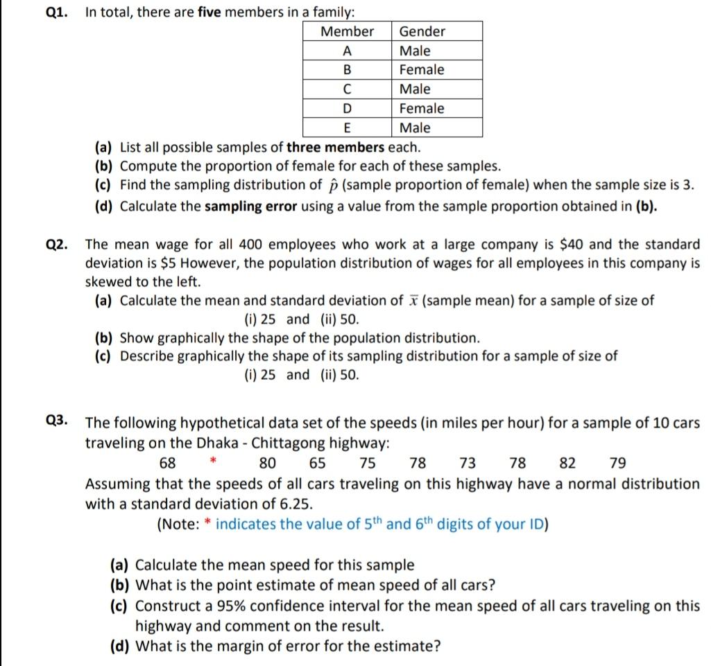 Solved Q1. In total, there are five members in a family: | Chegg.com