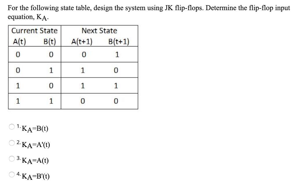 Solved For the following state table, design the system | Chegg.com