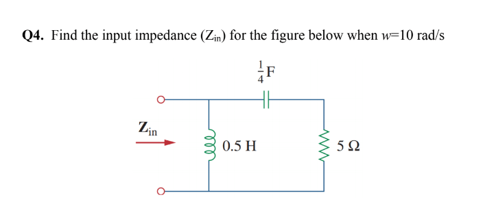 Solved Q4. Find the input impedance (Zin) for the figure | Chegg.com