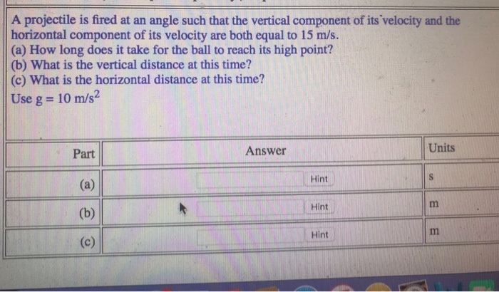 Solved A projectile is fired at an angle such that the | Chegg.com
