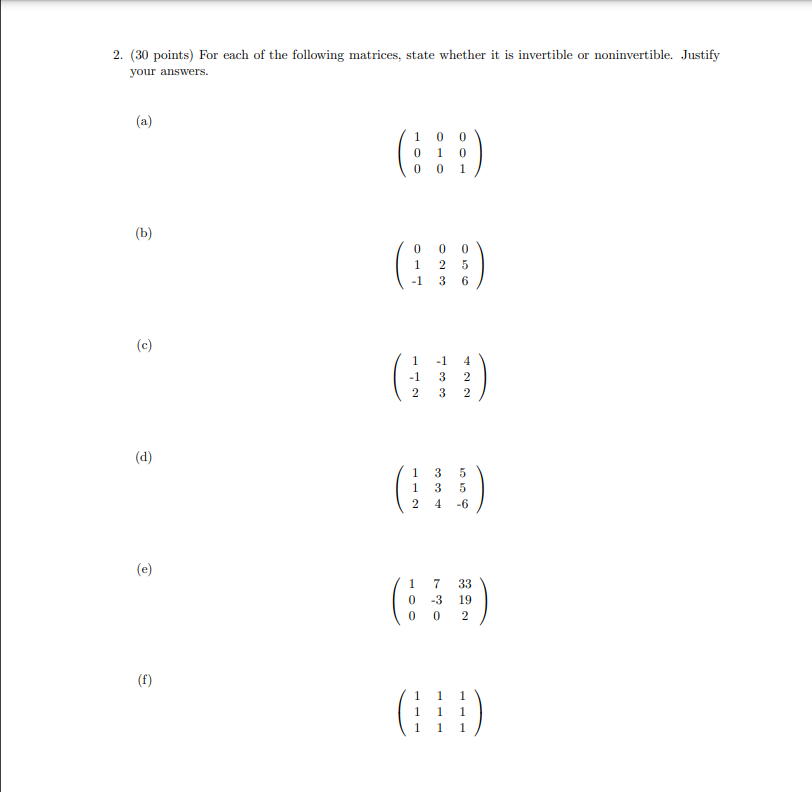 Solved (30 ﻿points) ﻿For each of the following matrices, | Chegg.com