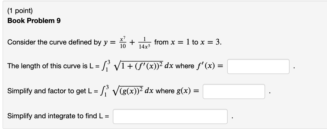 Solved (1 point) Book Problem 9 Consider the curve defined | Chegg.com