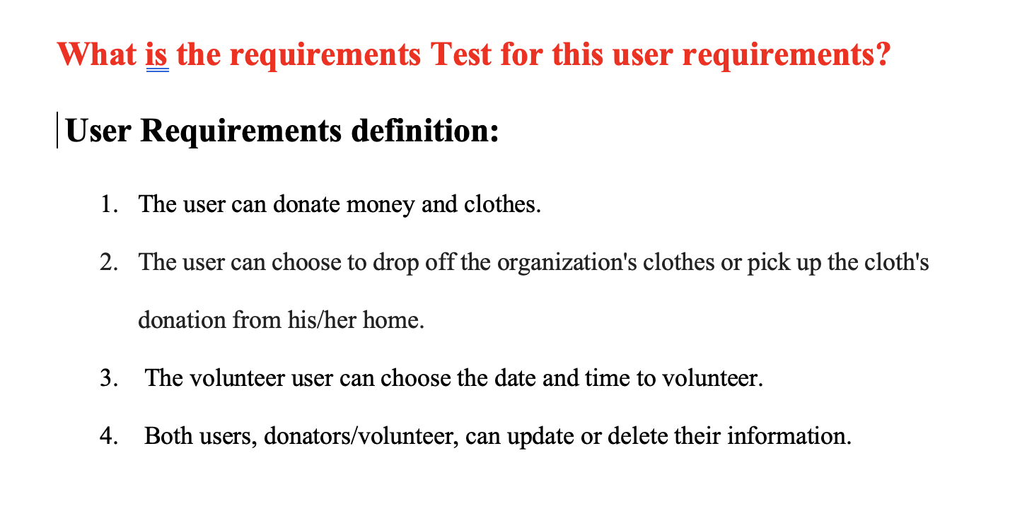 What is the requirements Test for this user | Chegg.com