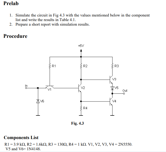 Solved Prelab 1. Simulate the circuit in Fig 4.3 with the | Chegg.com