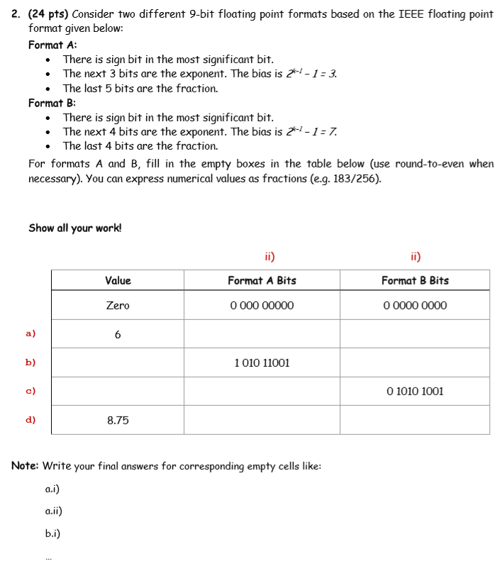 Solved 2. (24 pts) Consider two different 9-bit floating | Chegg.com