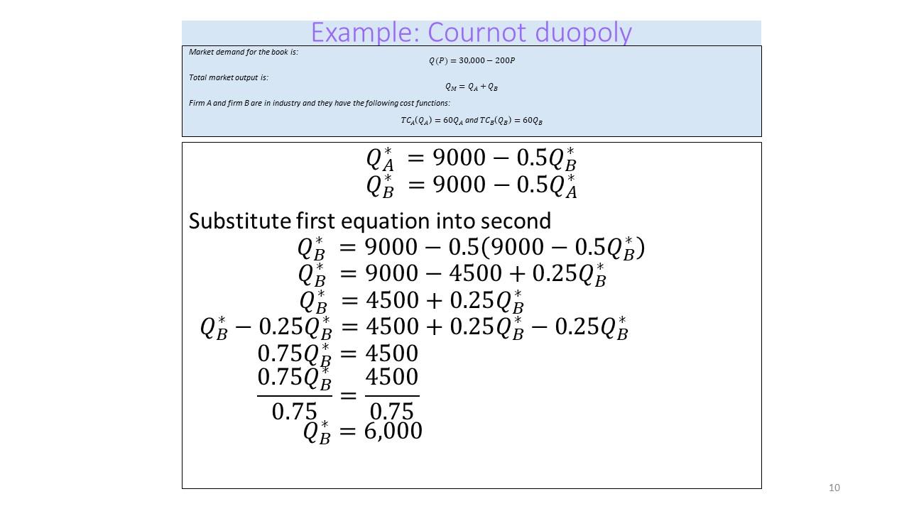 Solved Example: Cournot duopoly Your firm sells a textbook | Chegg.com