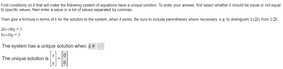 Solved Find conditions on k that will make the following | Chegg.com