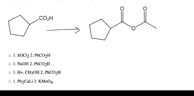 Solved LCOH 1. SOC12 2. PhCO2H 01. NaOH 2. PhCO2H 1. H+, | Chegg.com