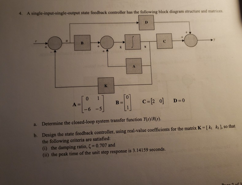 Solved 4. A single-input-single-output state feedback | Chegg.com