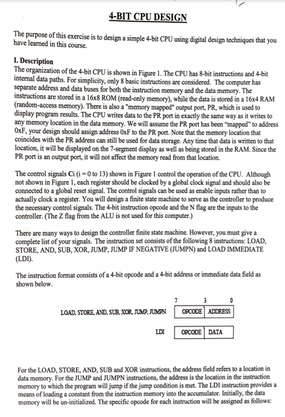 4-BIT CPU DESIGN The purpose of this exercise is to | Chegg.com