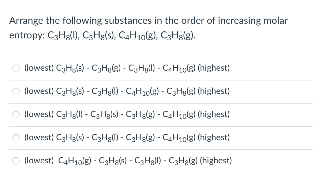 Solved Arrange the following substances in the order of | Chegg.com