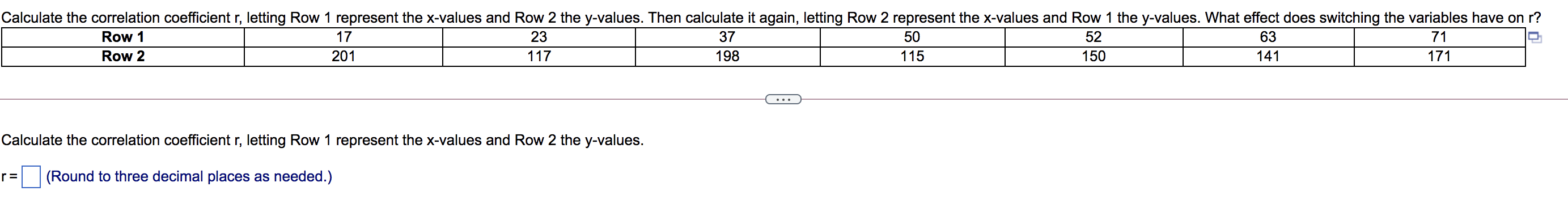Solved Calculate the correlation coefficient r, letting Row | Chegg.com